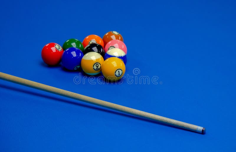 Background Image of Billiard Balls in a Blue Pool Table Stock Photo ...