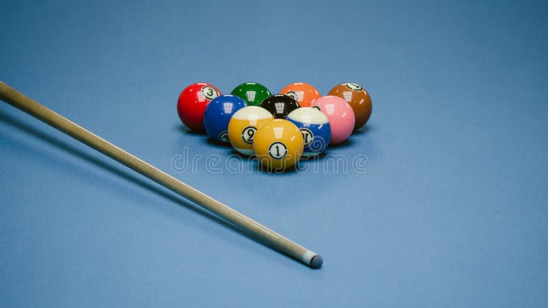 Background Image of Billiard Balls in a Blue Pool Table Stock Image ...
