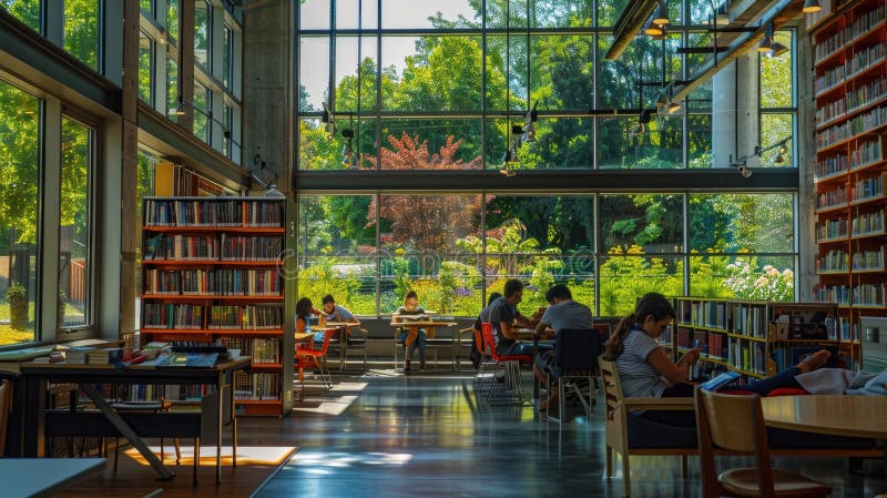 Background Image of Children Reading a Book at Spacious Public Library ...