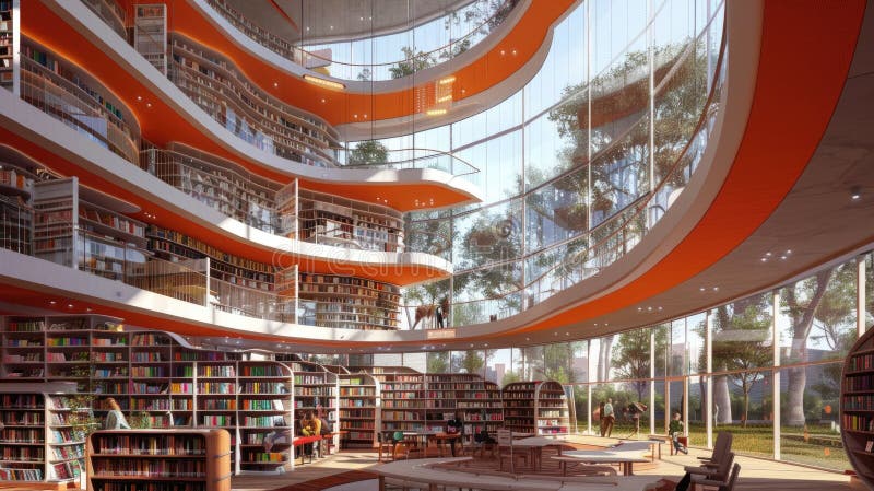 Background Image of Circular Library with Shelves and Ambient Lighting ...