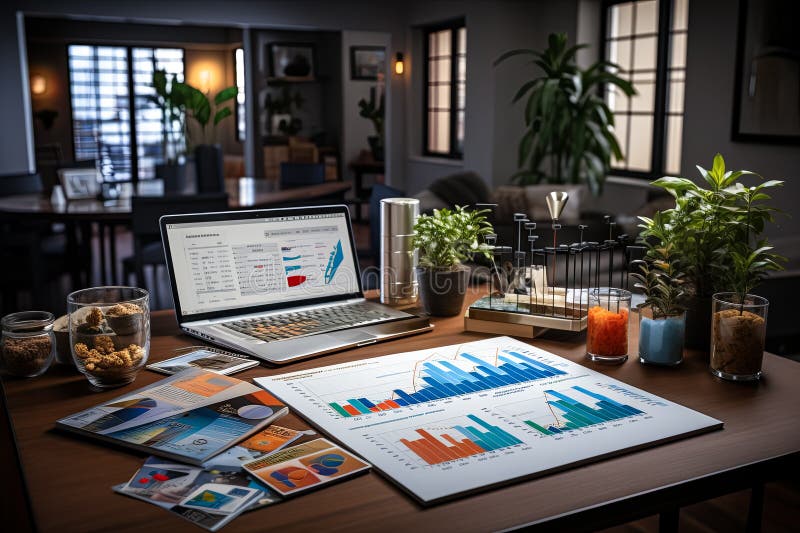 Background Image of Computer Monitor in Office with Marketing Charts ...