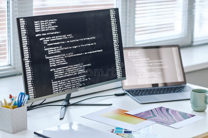 Background Image of Open Laptop with White Screen Mockup on Desk Stock Image - Image of internet ...