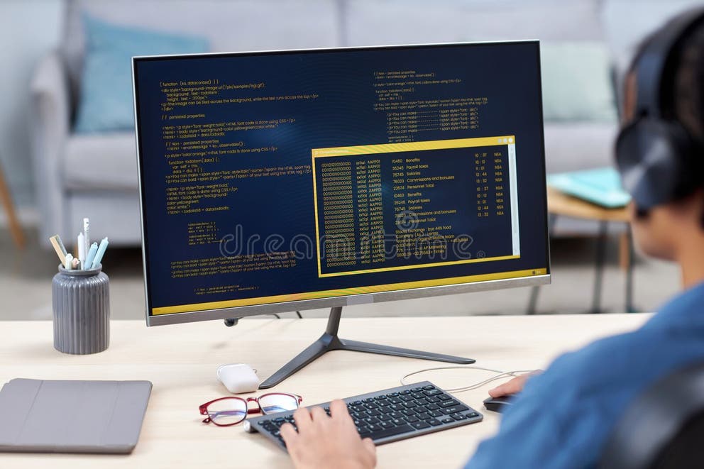 Background Image of Computer Screen with Code Lines and it Programmer ...
