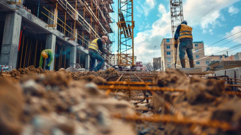 Background Image of Construction Workers Working at a Building Site ...