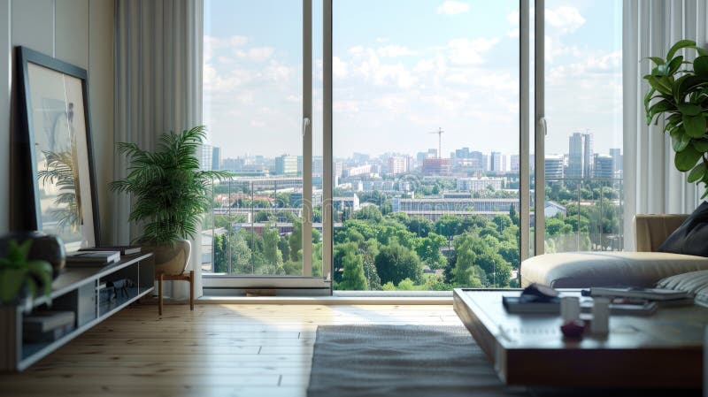 Background Image of Daylight View of Modern Skyline through Windows ...