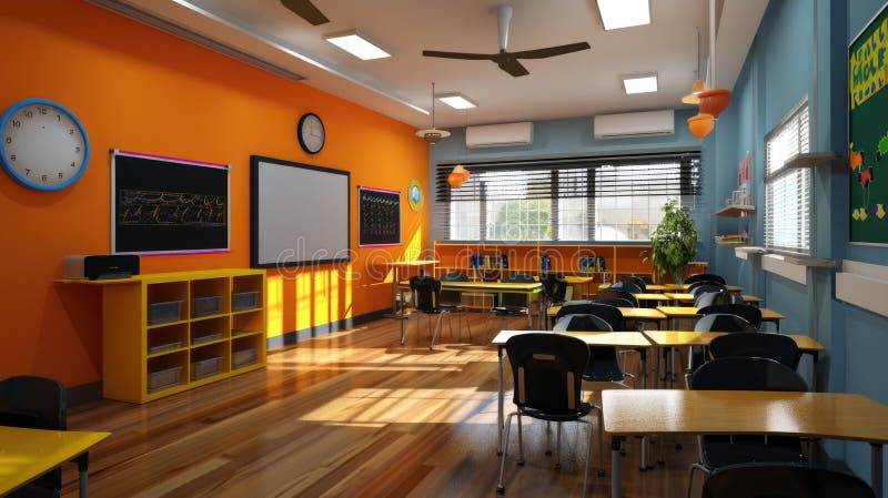 Background Image of Empty Classroom with Table , Chairs and Blackboard ...