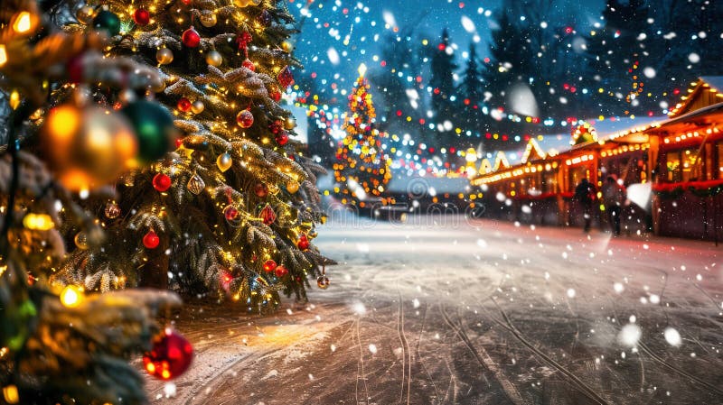Background Image of Empty Skating Rink in Winter Park with Snow Falling ...