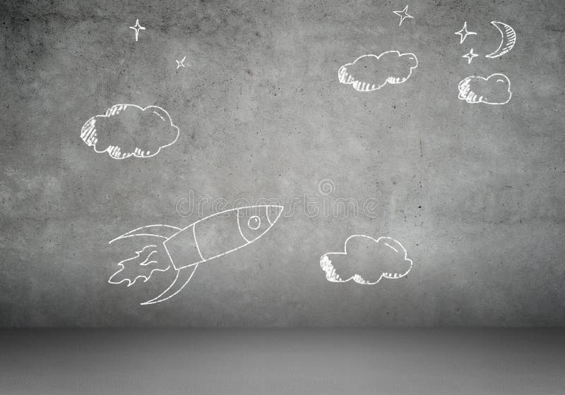 Background Image with Flying Drawn Rocket Stock Illustration ...