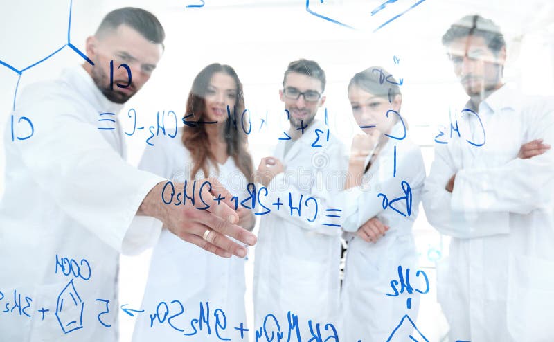 In the Background Image Group Laboratory Scientists Discussing Their ...