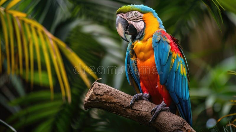 Background Image of Macaw on a Perch in a Lush Jungle Setting. Wildlife ...