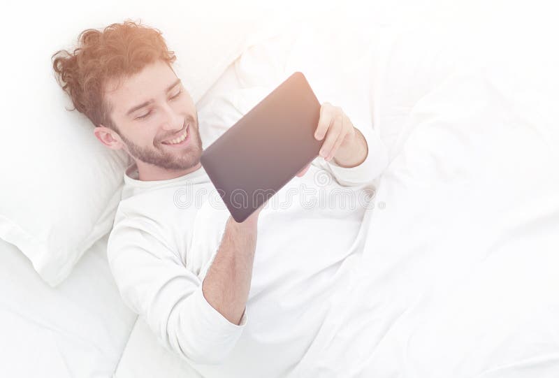 Background Image . Man Reading on Digital Tablet Stock Photo - Image of ...