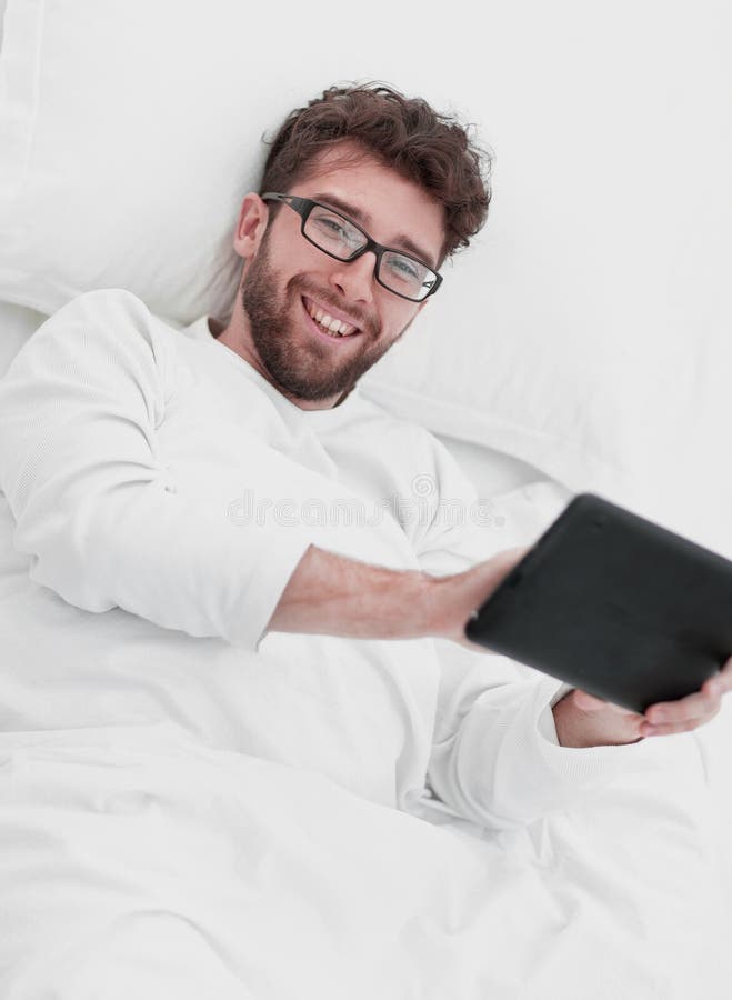 Background Image . Man Reading on Digital Tablet Stock Photo - Image of ...