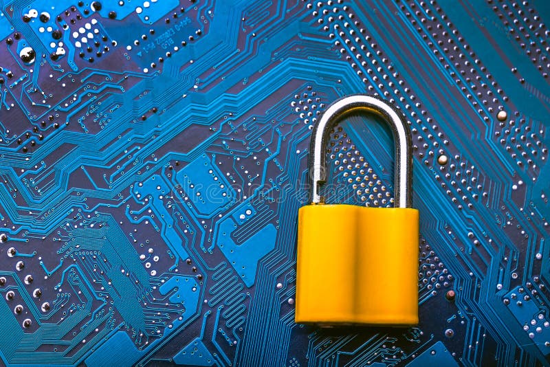 Background Image of Metal Lock on a Microchip Stock Image - Image of ...