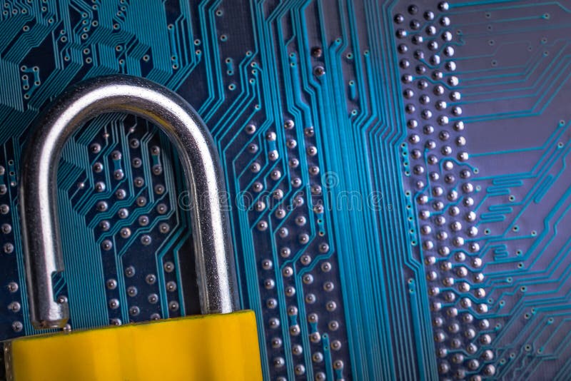 Background Image of Metal Lock on a Microchip Stock Photo - Image of ...