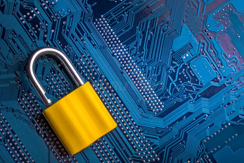 Background Image of Metal Lock on a Microchip Stock Image - Image of ...