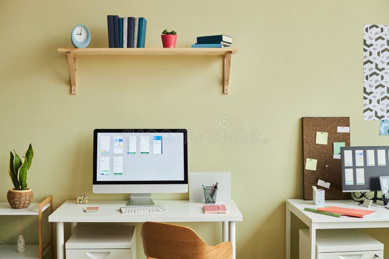 Background Image of Minimal Office Setup with Computer Screen Stock ...