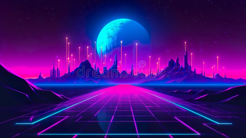 A Background Image that is Neon Blue and Purple, Inspire by 80s Retro ...