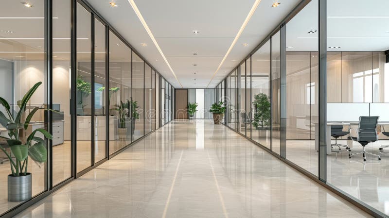 Background Image of Office Interior with Workplaces Separated by ...