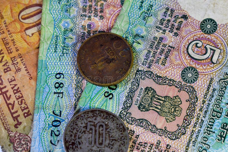 Background Image of Old Indian Currency Notes and Coins Stock Image - Image of debt, global ...