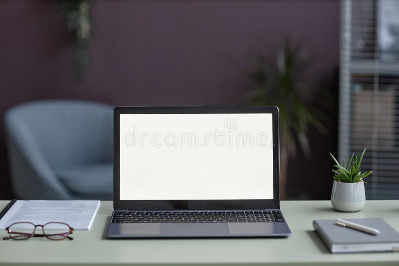Background Open Laptop with White Screen Mock Up Stock Image - Image of ...