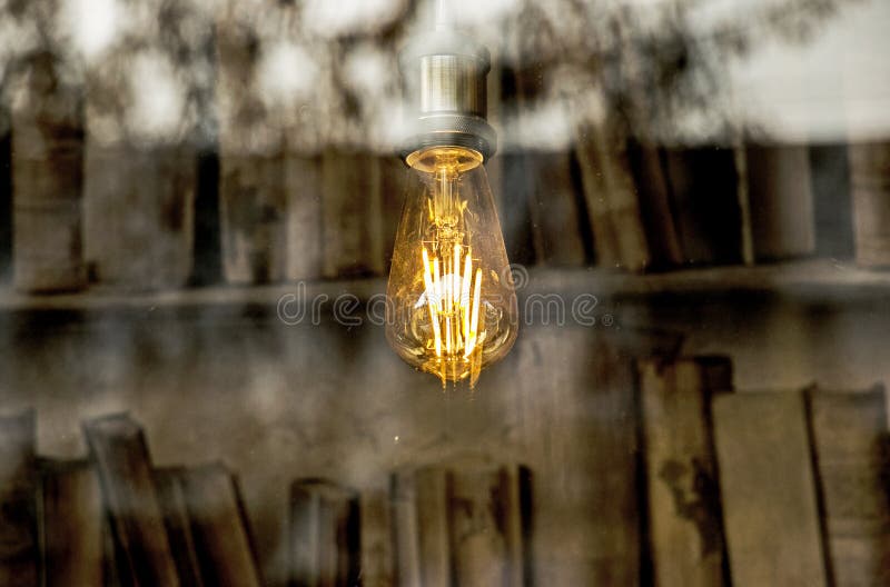 Background Image of an Outdoor Lamp, Focus on a Classic Light Bulb with ...