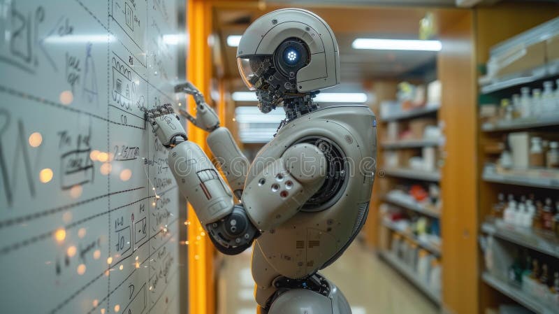 Background Image of Robot Machine Writing Whiteboard. Futuristic ...