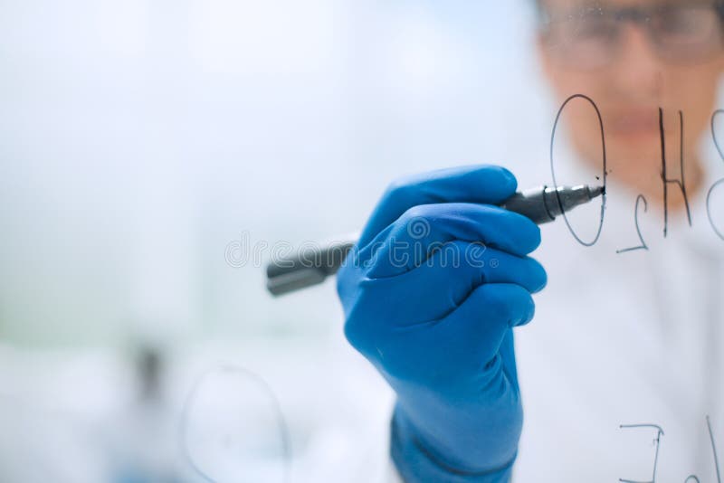 Background Image.scientist Making Notes on a Transparent Board Stock ...
