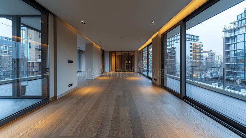 Background Image of Spacious Empty Room with Windows with Sun Shine ...