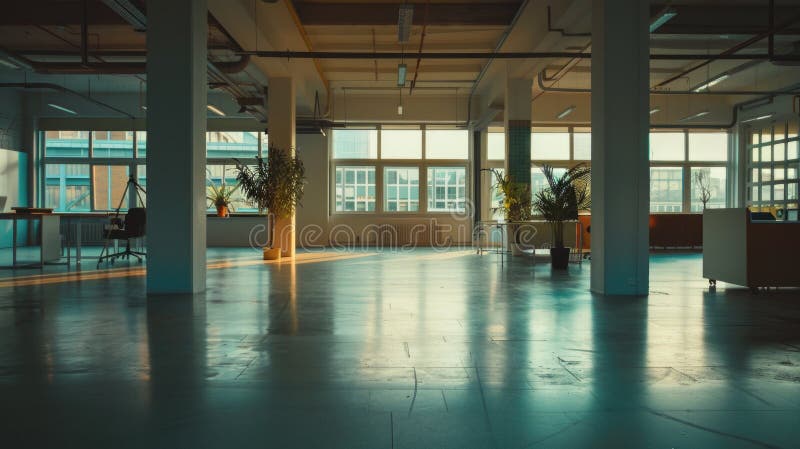 Background Image of Spacious Office Space with Large Windows and Plant ...