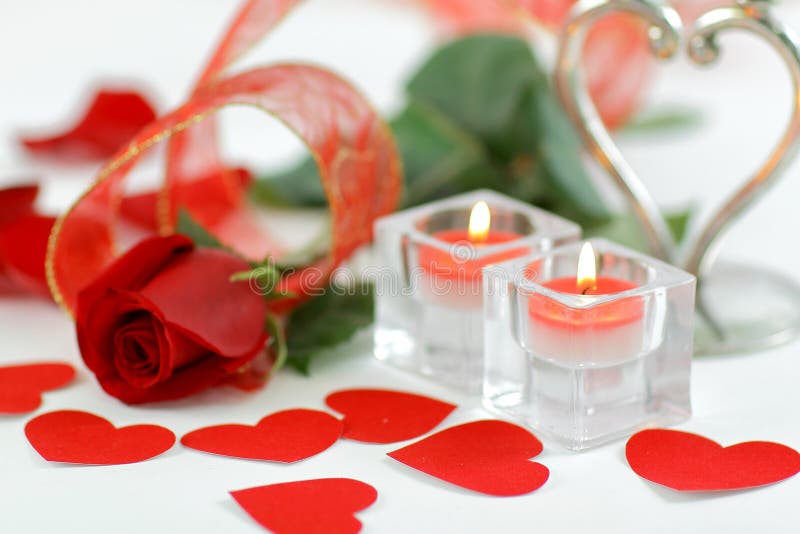 Background Image of Two Candles and a Beautiful Rose on a White ...