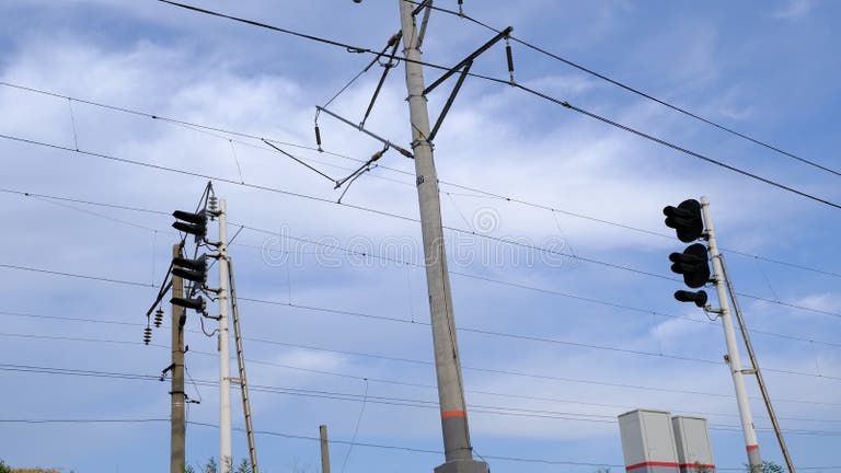Electric Pole with Wires in the Countryside Stock Photo - Image of ...