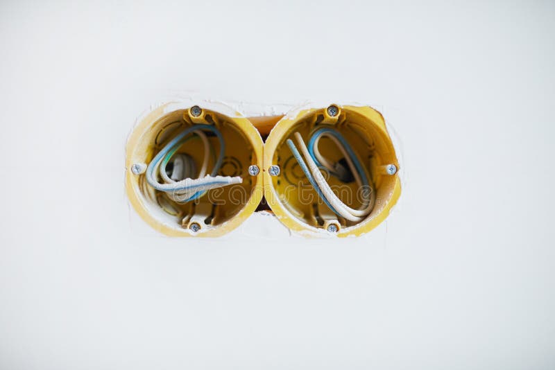 Yellow Socket Box in Wall stock photo. Image of material - 172817538