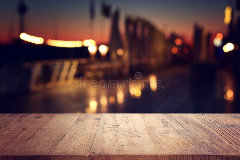 Background Image of Wooden Table in Front of Abstract Blurred ...