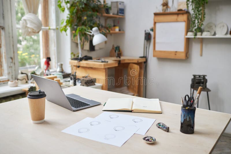 Background Image of Workplace in Workshop Studio Stock Photo - Image of ...