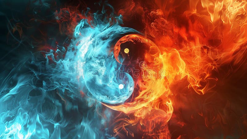 Yin Yang Background Image Themed "Fire & Ice" Stock Illustration ...