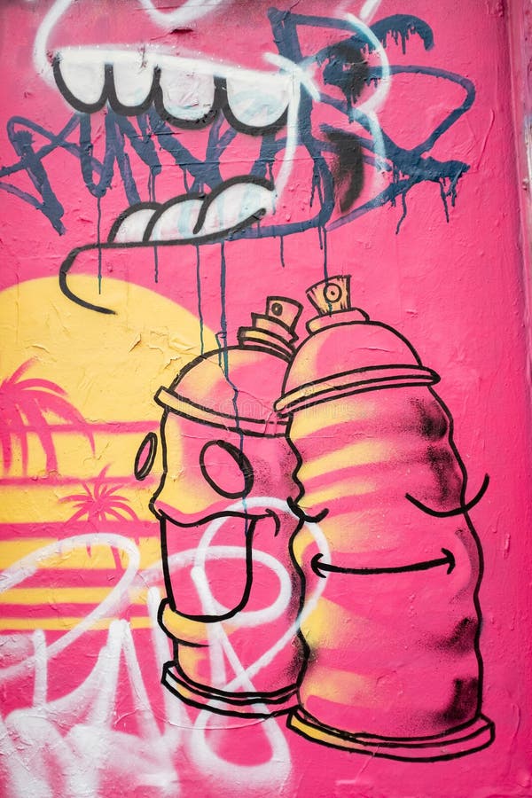 Graffiti Features Two Cartoon Spray Paint Cans with Expressive Faces ...