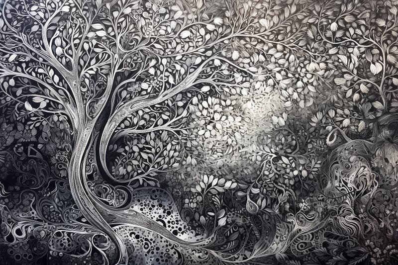 Background with Intricate Organic Texture of Forest in Silver Tones ...