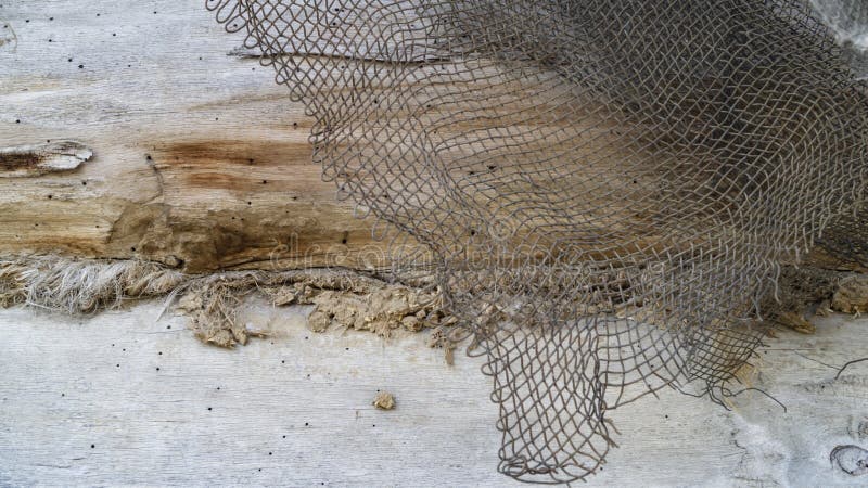 Background Iron Mesh Visit on Old Log Wall Stock Image - Image of mesh ...