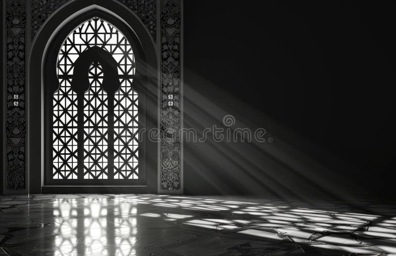 Background with Islamic Geometric Patterns and a Window with Light ...