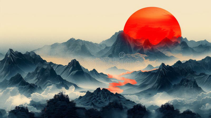 Background with Japanese Wave Pattern Modern. Art Landscape with ...