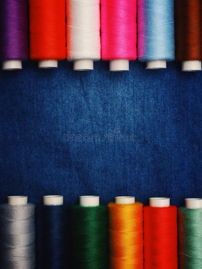 Background Jeans Fabric, Thread, Needles with Threads, Colorful ...