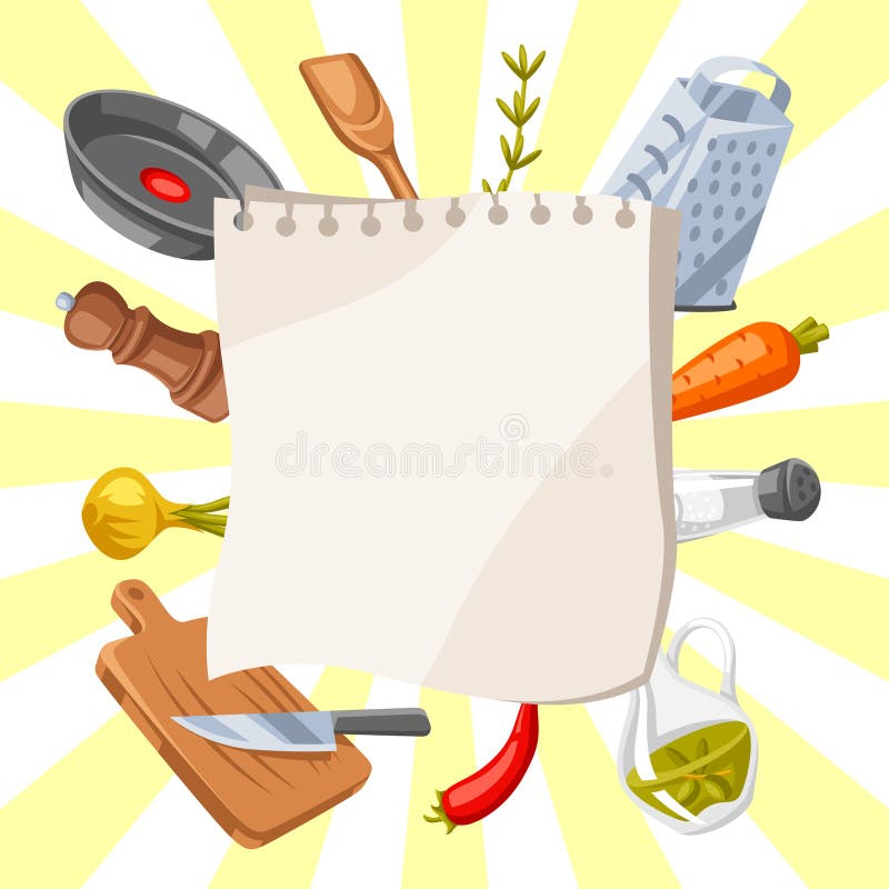 Background with Kitchen Utensils. Cooking Tools for Home and Recipe ...