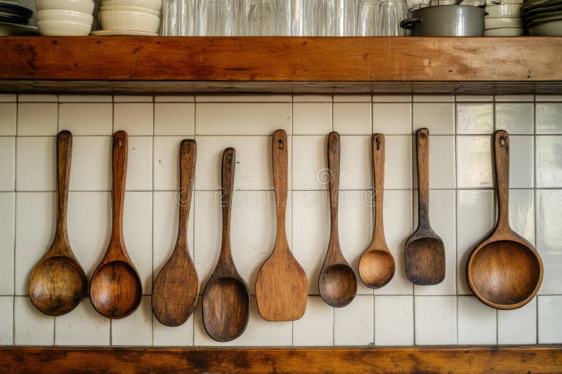 Background with Kitchen Utensils and White Tile, Home Kitchen Decor ...