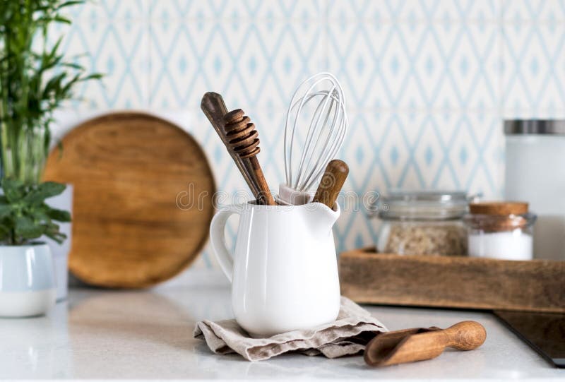 Background of Kitchen Utensils. Wooden Objects for Cooking. Copy Space ...