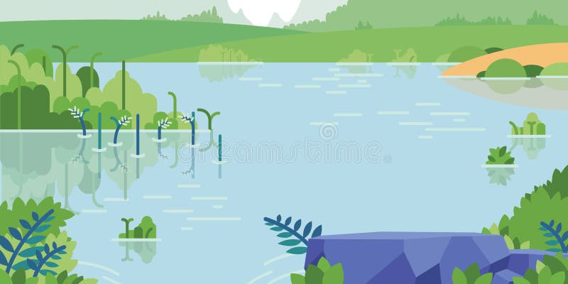 Background Lake Inlet Cartoon Spring Lagoon Stock Vector - Illustration ...