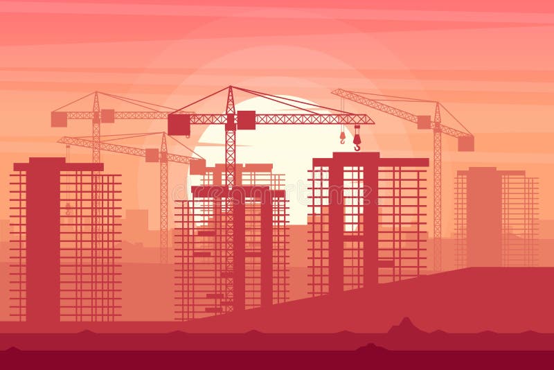 Background Landscape of a City Under Construction with Cranes in a ...