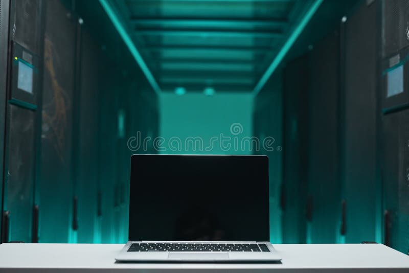 Background of Laptop in Server Room Stock Image - Image of blank ...