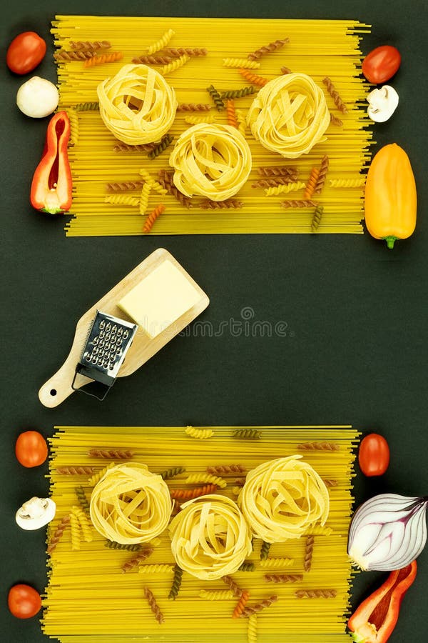 Background Layout for Cooking, Pasta and Vegetables, Spread Out on the ...