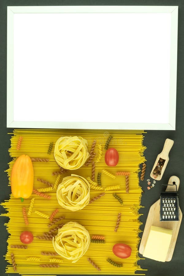 Background Layout for Cooking, Pasta and Vegetables, Spread Out on the ...