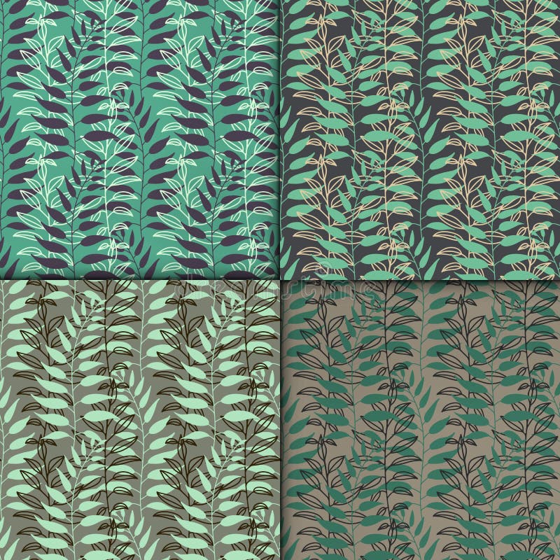 Background with Leaves. Vector Texture Set with Hand Drawn Leaves and ...